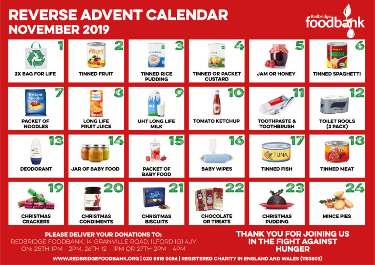 Reverse Advent Calendar Redbridge Foodbank